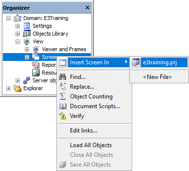 Structure Of Screens And Frames Exercises Menu Screen