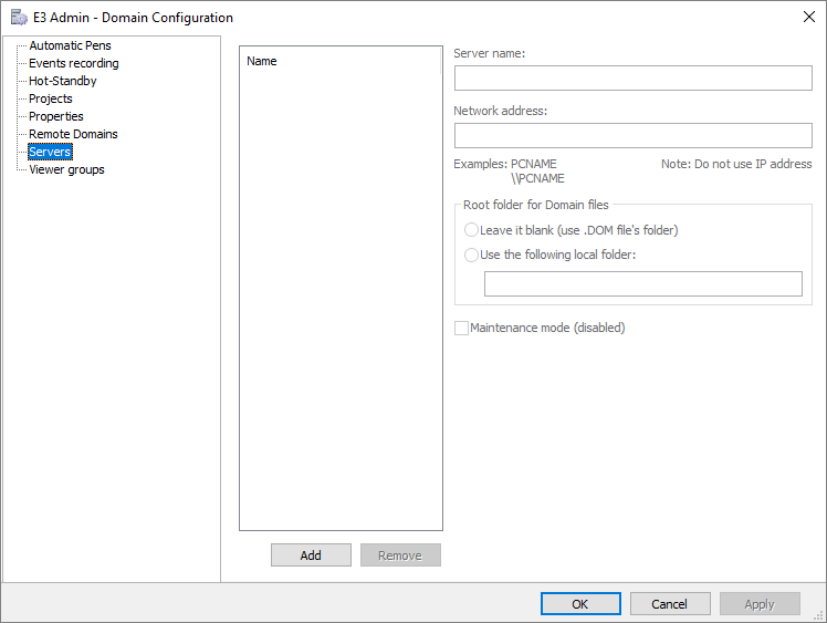 Domains > Configuration > Servers Tab