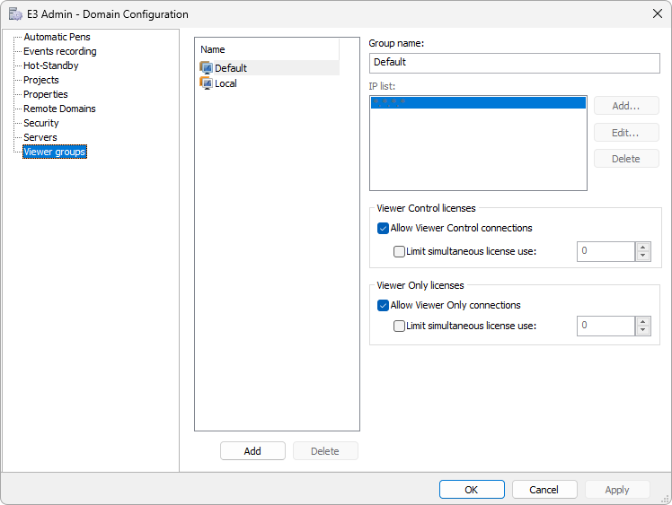 Domains > Configuration > Viewer Groups Tab