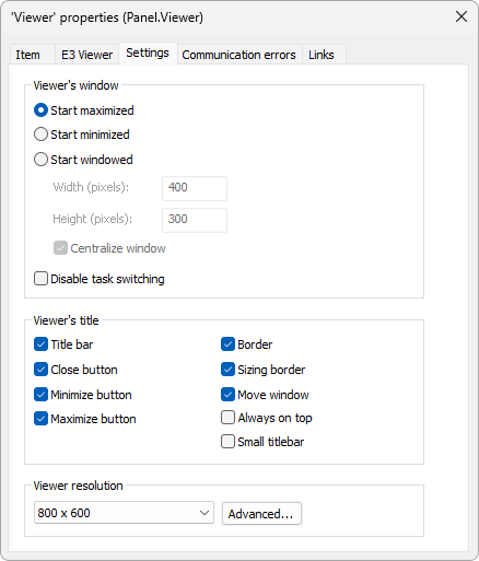 Viewer > Configuration > Settings Tab