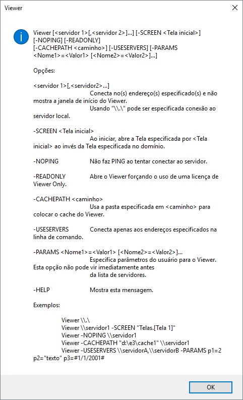 E3 Viewer e WebViewer > Execução do E3 Viewer > Através da Linha de Comando